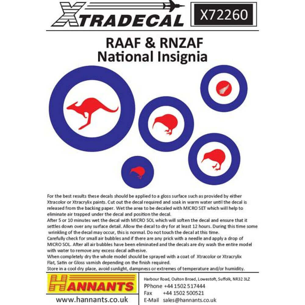 1:72 RAAF & RNZAF National Insignia Decals X72260 Xtradecal – SGS Model ...